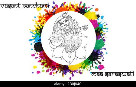 Hindu Goddess Saraswati. Vector hand drawn illustration Stock Photo - Alamy