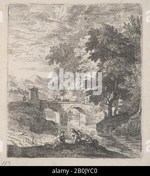 Plate 6: the stone bridge: a shepherd with two cows crossing the bridge ...
