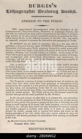 Trade Card for Burgis's Lithographic Drawing Books 1820 Anonymous ...