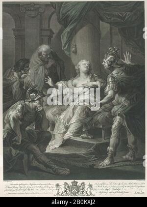 Lucretia deploring her misfortune to her husband Collatinus, her father, Publius Valerius, and ...