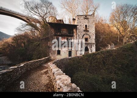 Attone bridge and ancient customs house of Clanezzo, Italian historical ...