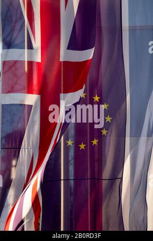Rust, Deutschland. 20th Feb, 2020. Flags of Europe and United Kingdom ...