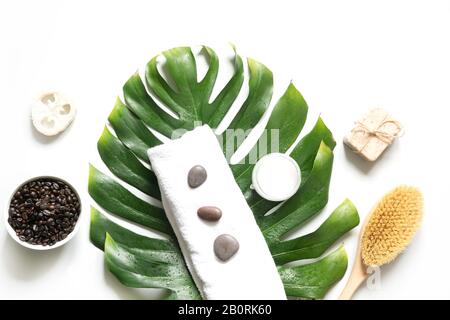 Set for cellulite removal, coffee beans, coconut oil, cotton, vacuum ...