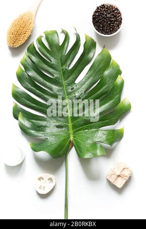 Set for cellulite removal, coffee beans, coconut oil, cotton, vacuum ...