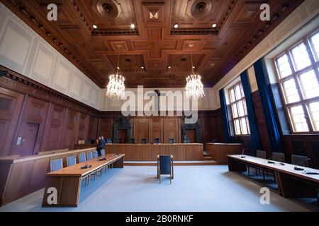 Nuremberg, Germany. 20th Feb, 2020. Interior view of court room 600 in ...