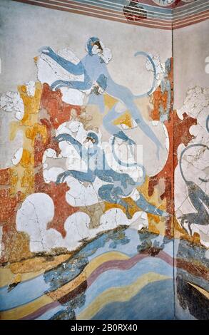 Minoan 'Blue Monkey' wall art fresco from the 'House of Frescoes ...