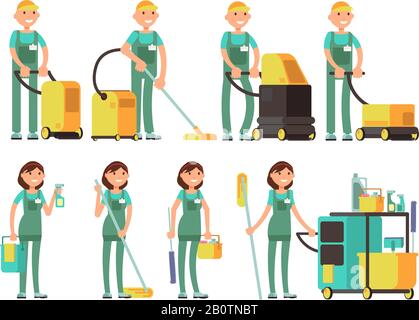 Cleaner man cartoon character cleaning floor. Cleaning service concept ...