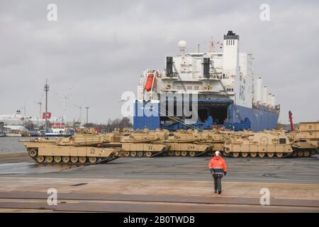 02 December 2019, Bremen, Bremerhaven: Tracked and wheeled vehicles of ...
