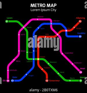 Metro Map Vector. City Transportation Scheme Concept. Colorful ...