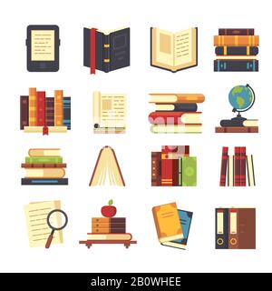 open book standing and books icon set over white background, hand draw ...
