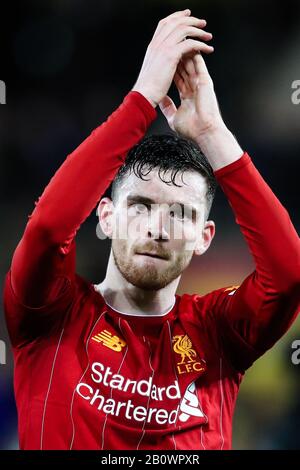 Andrew Robertson of Liverpool applauds the fans after the game during ...