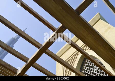 Burj Khalifa and wind tower, Souk Al Bahar, Dubai Emirate, United Arab ...