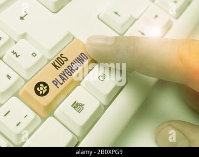 Text sign showing Daycare. Business concept offering care to preschool ...