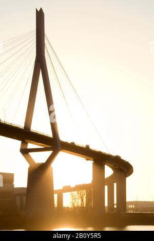 Koehlbrand Bridge at sunset, Hamburg, Hamburg, Hamburg, Germany Stock ...