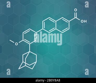Adapalene acne treatment drug, chemical structure. Atoms are ...