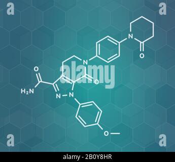 Apixaban anticoagulant drug molecule (direct FXa inhibitor) Stylized ...