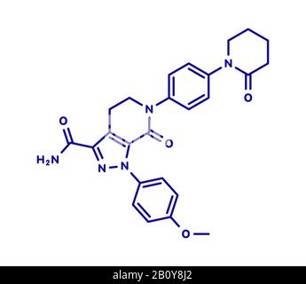 Apixaban anticoagulant drug molecule (direct FXa inhibitor) Stylized ...