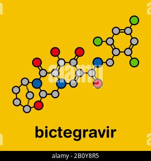 Bictegravir antiviral drug molecule. Stylized skeletal formula ...