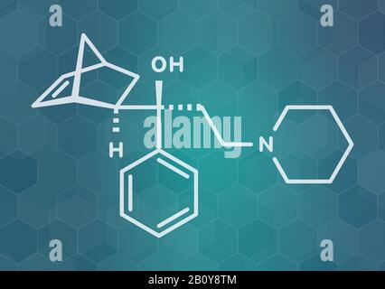 Biperiden Parkinson's disease drug molecule Stylized skeletal formula ...
