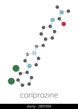Cariprazine antipsychotic drug molecule Stylized skeletal formula ...