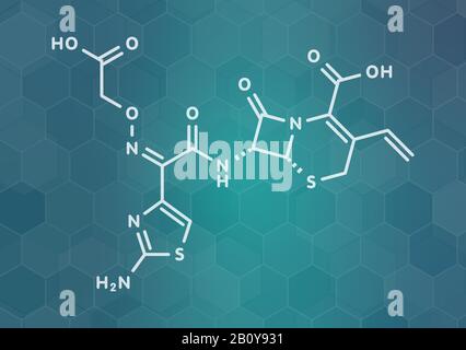 Cefixime antibiotic drug molecule (cephalosporin third generation ...
