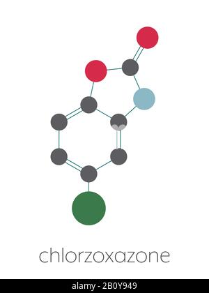 Chlorzoxazone muscle relaxant drug molecule, illustration Stock Photo ...