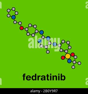 Fedratinib cancer drug molecule. Stylized skeletal formula (chemical ...