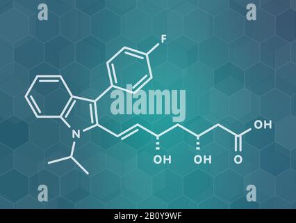 Fluvastatin hypercholesterolemia drug molecule, illustration Stock ...