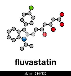 Fluvastatin hypercholesterolemia drug molecule, illustration Stock ...