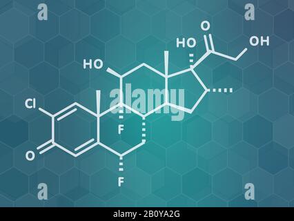 Halometasone corticosteroid drug molecule, illustration Stock Photo - Alamy