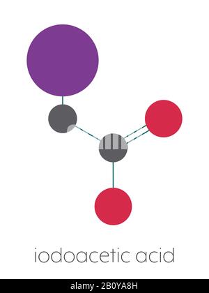 Iodoacetic acid molecule. Toxic alkylating agent. 3D rendering. Atoms ...