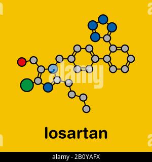 Losartan hypertension drug molecule Stylized skeletal formula (chemical ...