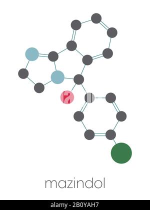 Mazindol appetite suppressant drug molecule. Stylized skeletal formula ...