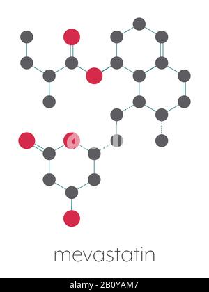 Mevastatin hypercholesterolemia drug molecule Stylized skeletal formula ...