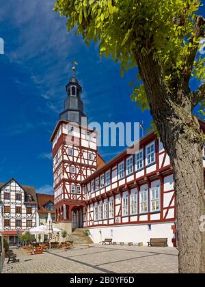 Market with town hall in Treffurt, Werra Valley, Wartburgkreis District ...