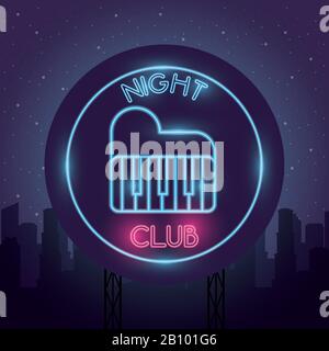 night club word calligraphy with piano neon lights Stock Vector Image ...
