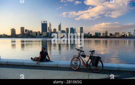 Skyline of Perth along the Swan River, Western Australia Stock Photo ...