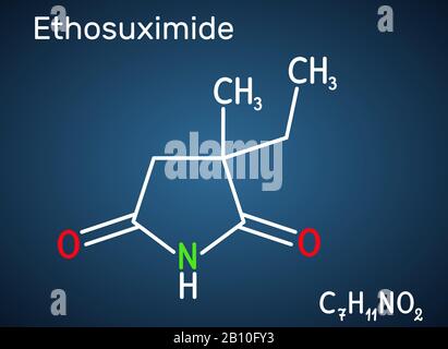 Ethosuximide, C7H11NO2 molecule. It is succinimide based anticonvulsant ...