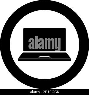 Laptop icon in circle round outline black color vector illustration ...