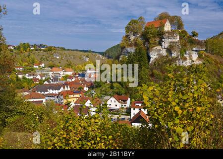 Town of Pottenstein and its castle, Upper Franconia, Bavaria, Germany ...