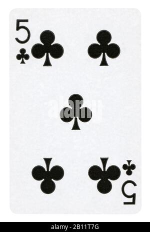 Five of Clubs Vintage playing card - isolated on white (clipping path ...
