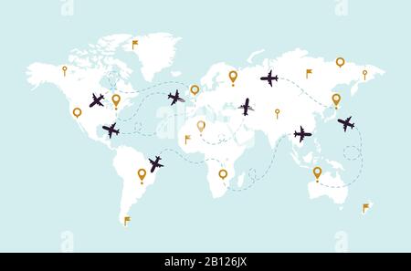 Airplane routes on the world map. Airplane track. Flight path of the ...