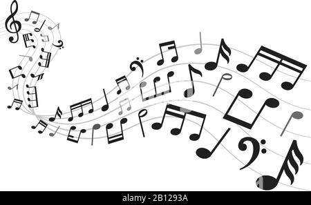 Music notes flow. Doodle music note drawing sheet patterns, vector ...