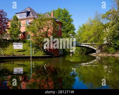 The Karl Heine Canal in Leipzig in winter/spring with blue sky Stock ...
