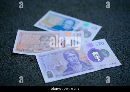 Set of all New polymer British 20 pound banknotes released by February ...