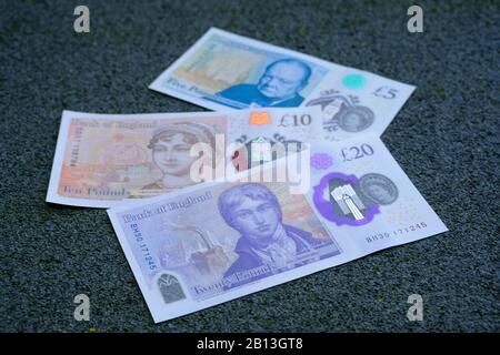 Set of all New polymer British 20 pound banknotes released by February ...