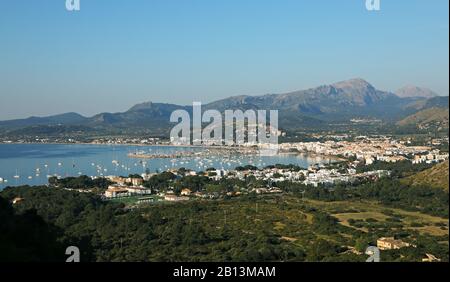 Bay and mountains, Port de Pollenca, Majorca, Balearic Islands, Spain ...