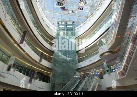 The interior structure of a Chinese mall, transparent glass ceiling ...
