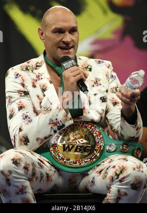Tyson Fury during the post-fight press conference at the MGM Grand, Las ...