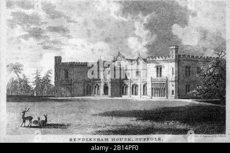 Nineteenth century engraving picture of Rendlesham Hall, Suffolk ...